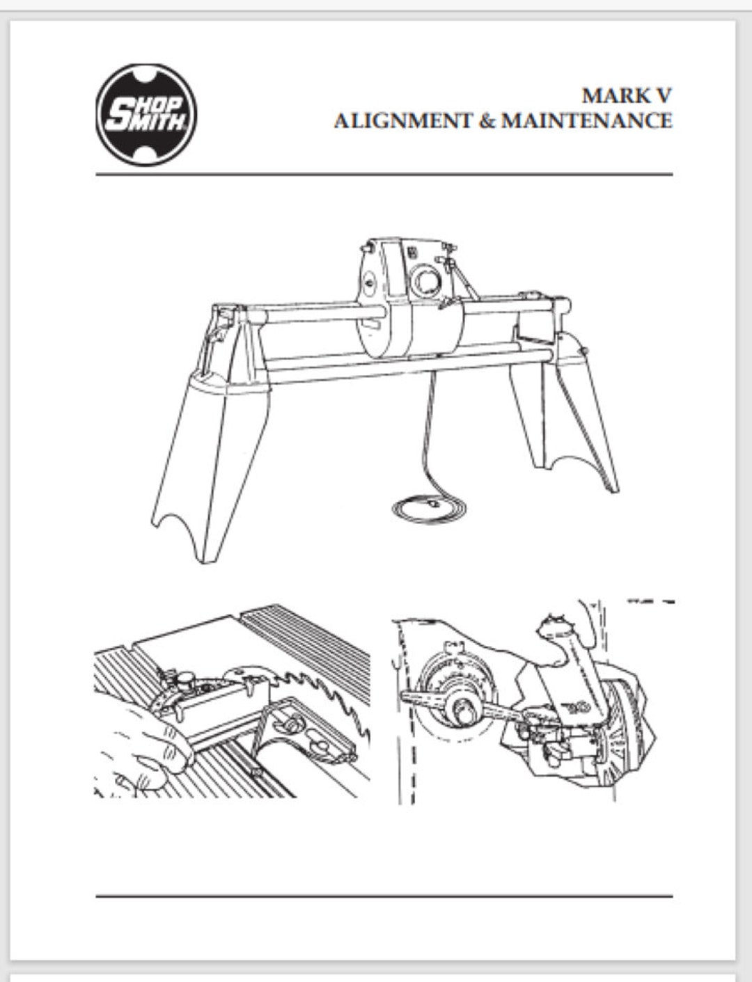 Shopsmith MARK V 5 ALIGNMENT & MAINTENANCE Manual 40 P. Gloss Covers ...