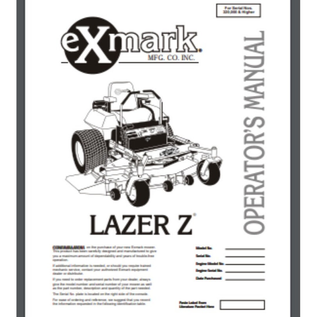 Exmark Lazer Z Mower Operator's Manual 60 PAGES #'s 320,000 Higher 2001 - Etsy