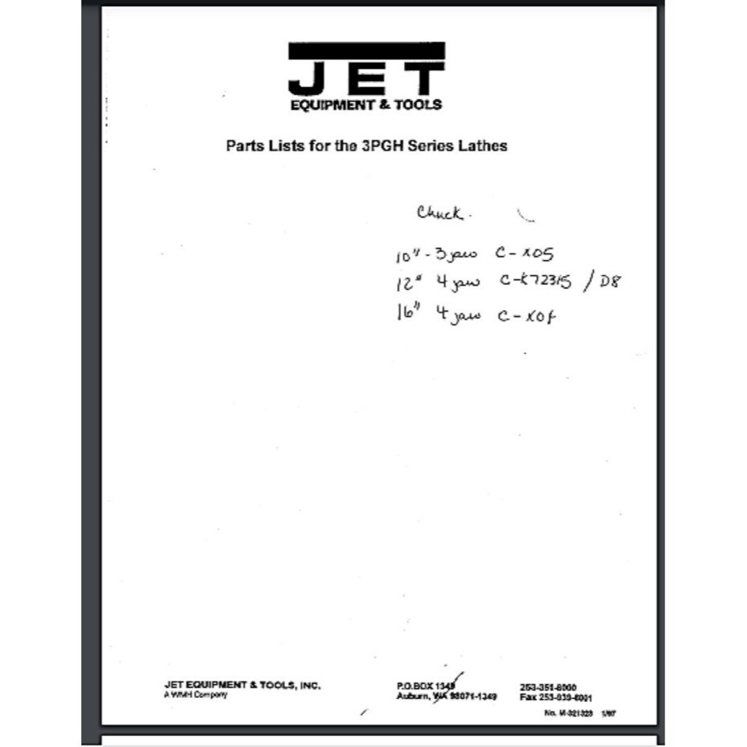 Jet 3PGH, 1440 Lathes Wiring Parts List Manual 72 Pages Comb Bound Gloss Cover - Etsy