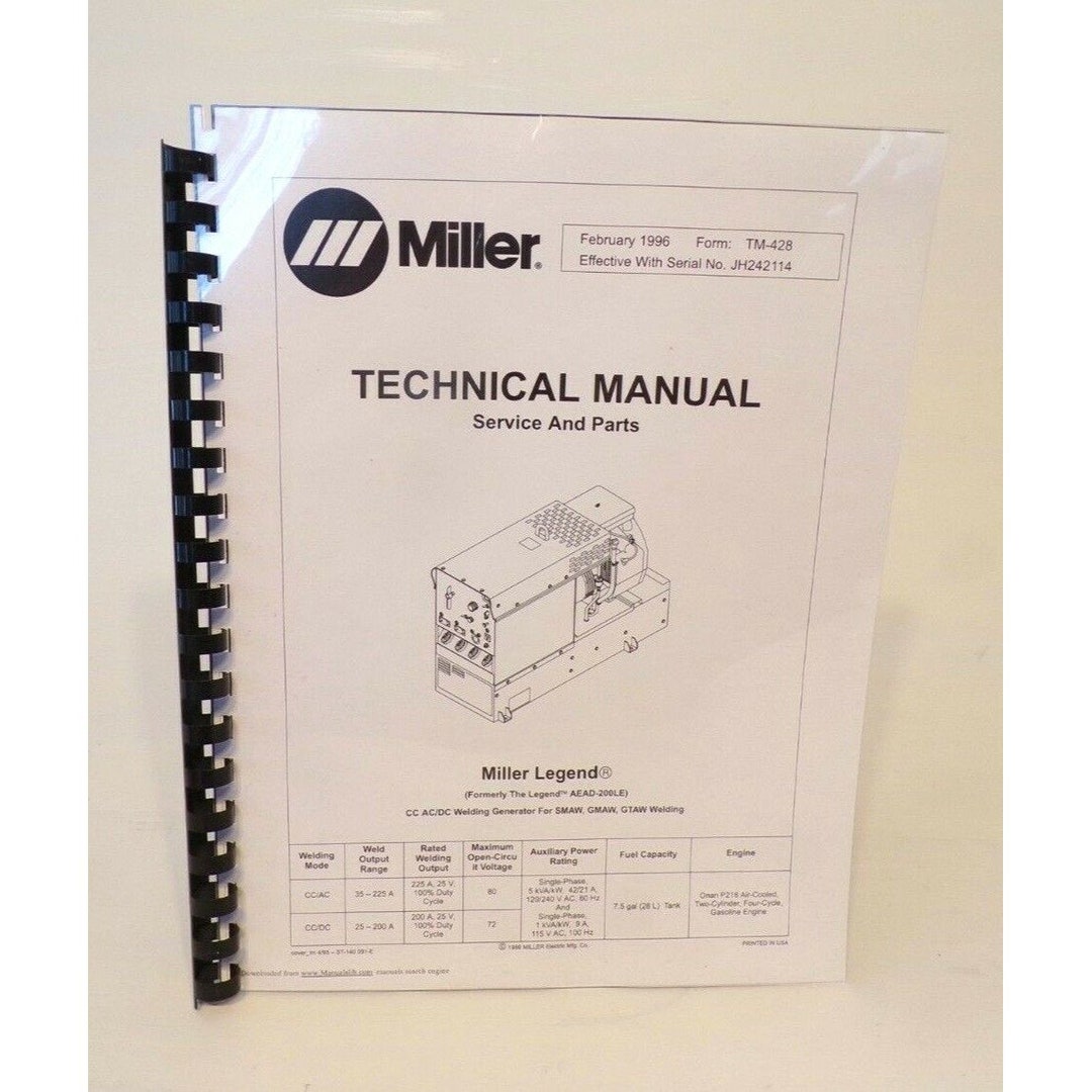 Miller Welder Legend Technical Manual 1996 Form TM-428 - Etsy
