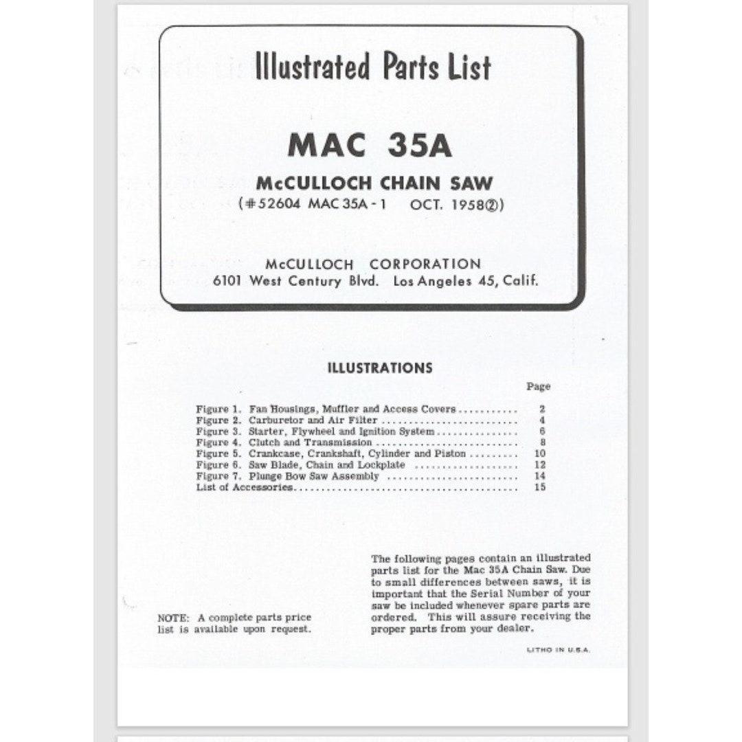 Mcculloch MAC 35A Illustrated Parts List 1958 Exploded Views 15 Pages ...