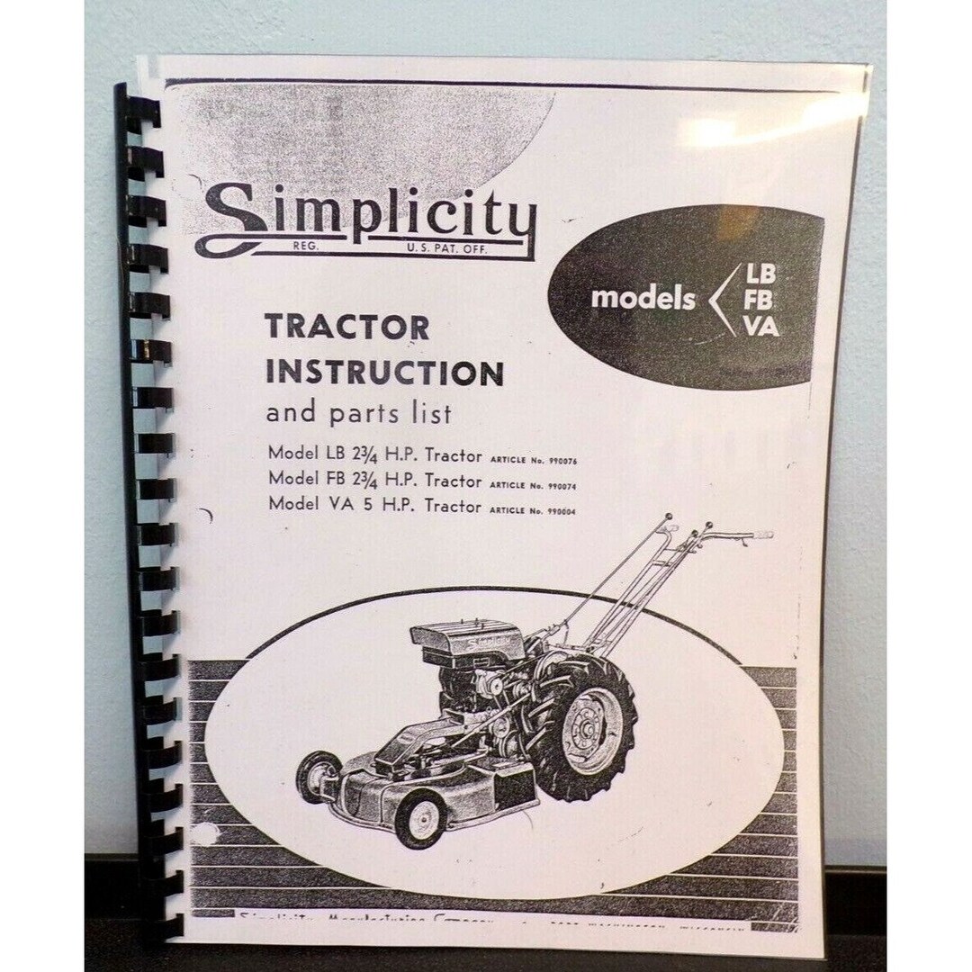 Simplicity Model LB FB VA Manual Tractor Instruction and Parts List - Etsy
