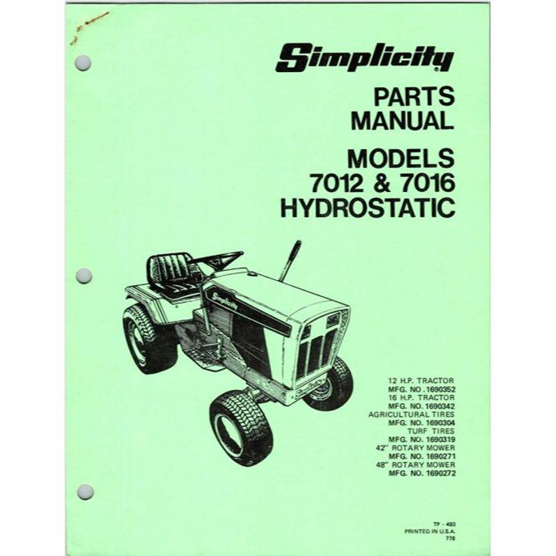 Simplicity, Lawn, Tractor, Models, 7012, 7016, Hydrostatic, Parts ...