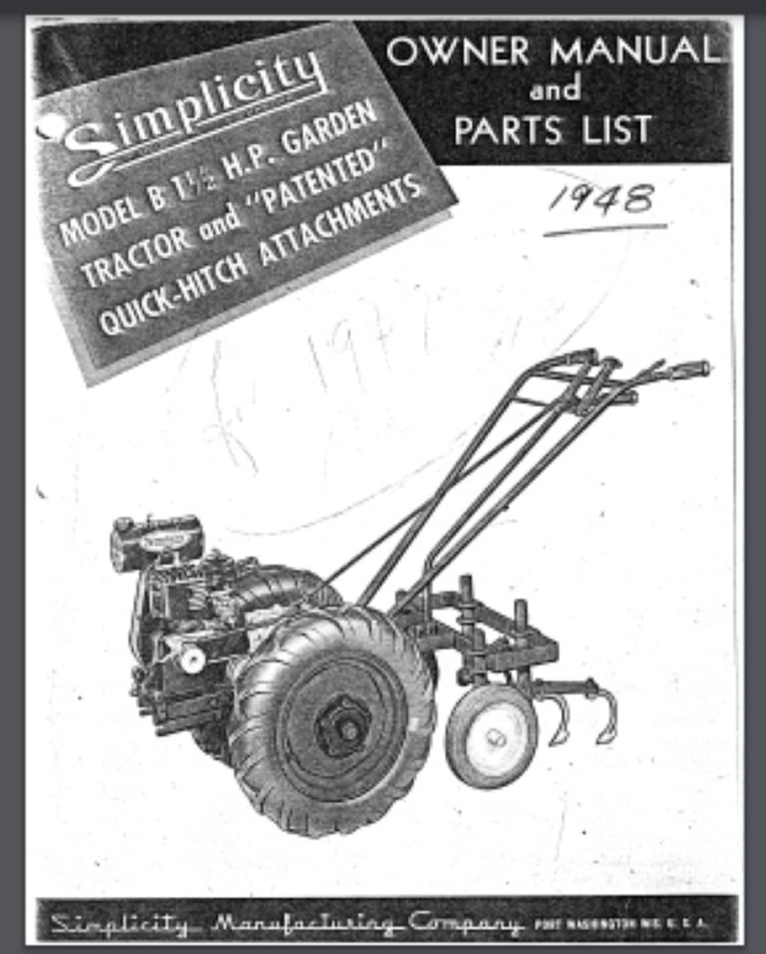 Simplicity B 1 B1 Walk-behind Garden Tractor Owner & Parts Manual Comb ...