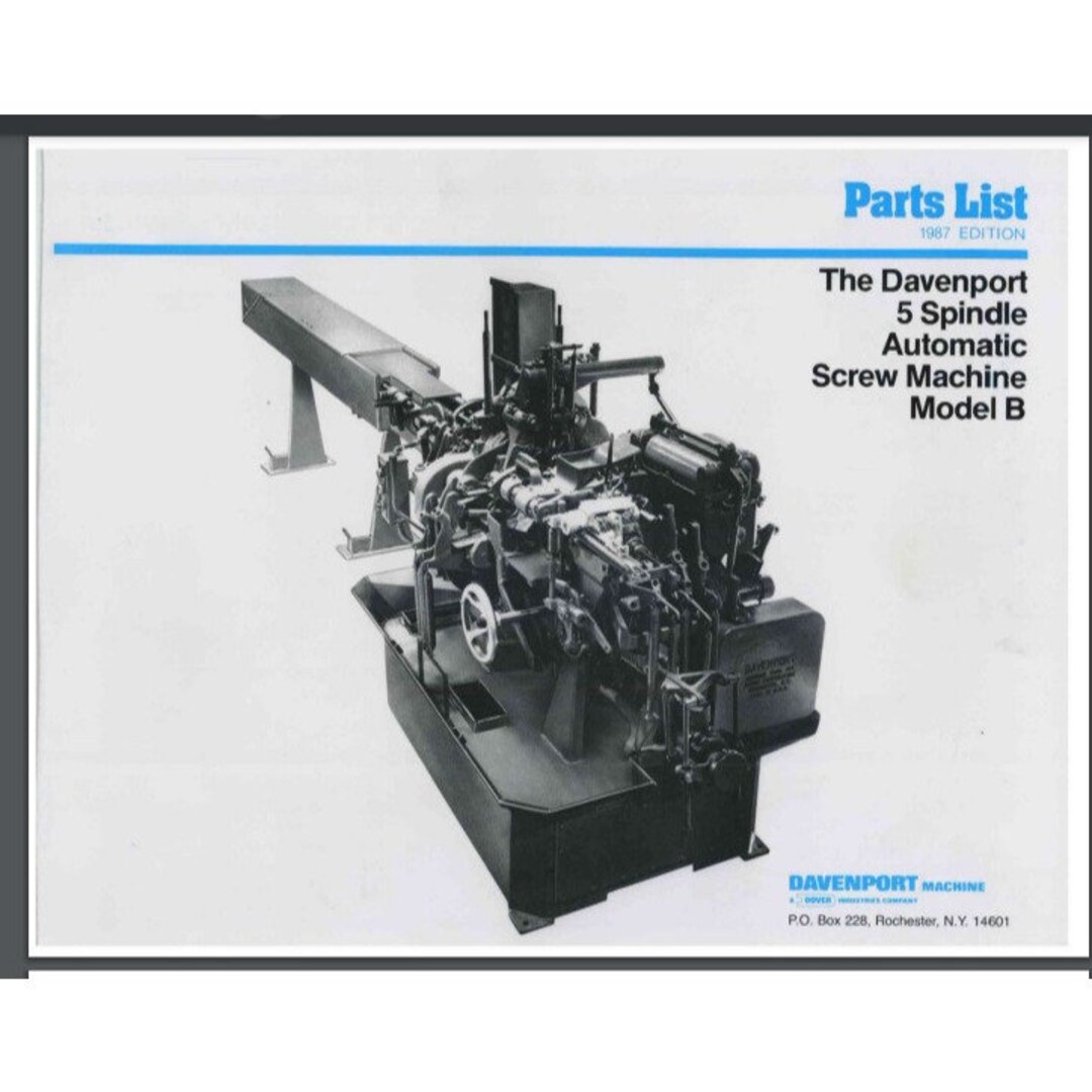 Davenport Model B, Screw Machine 85 Page Part List Manual Year (1987 ...