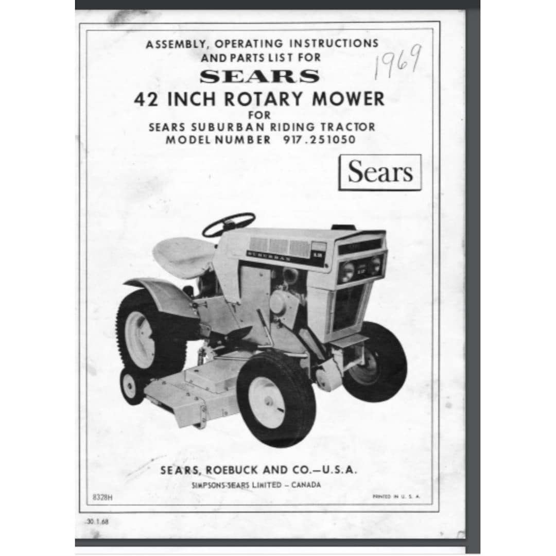 Sears SS Lawn Tractor Suburban 42 Inch Mower Owner & Parts Manual 917. ...