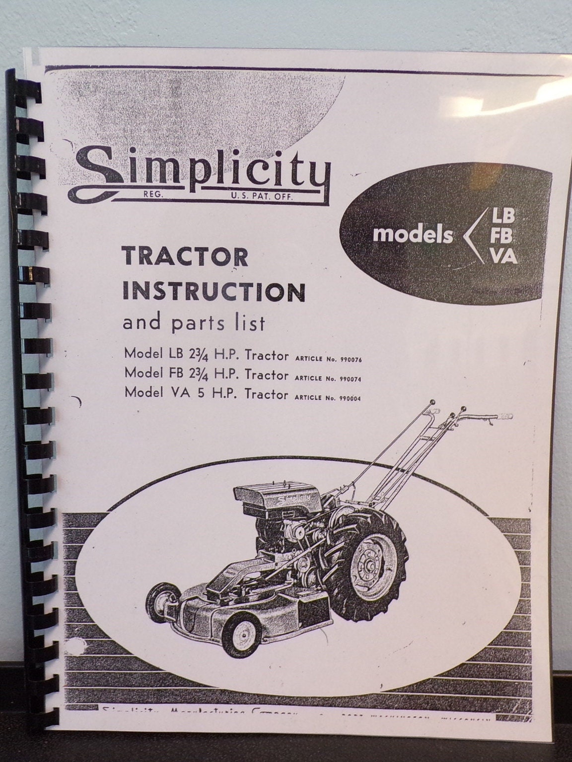 Simplicity Model LB FB VA Manual Tractor Instruction and Parts List - Etsy