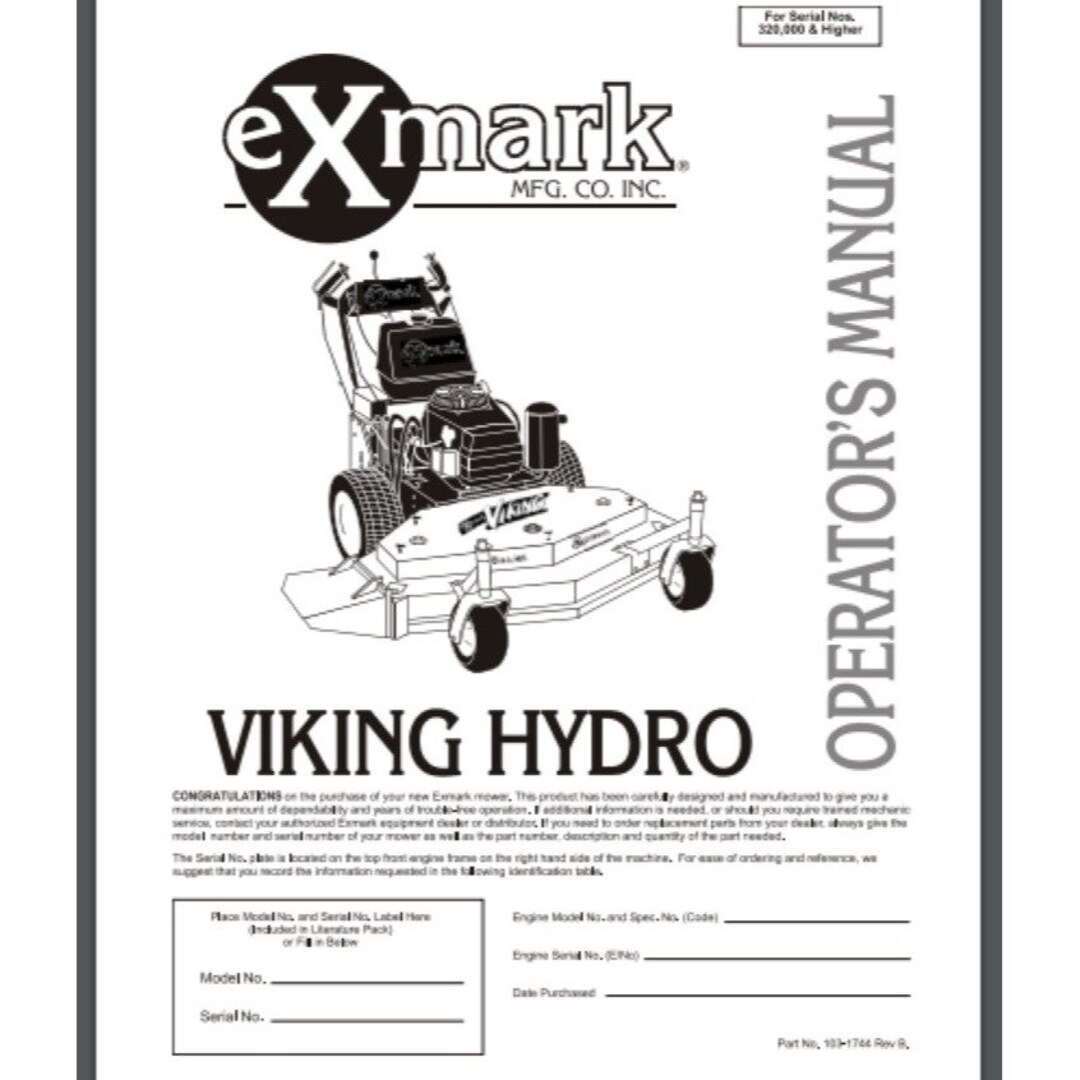 Exmark Viking Hydro Mower Operators Manual 48 PAGES 2001 320,000 ...