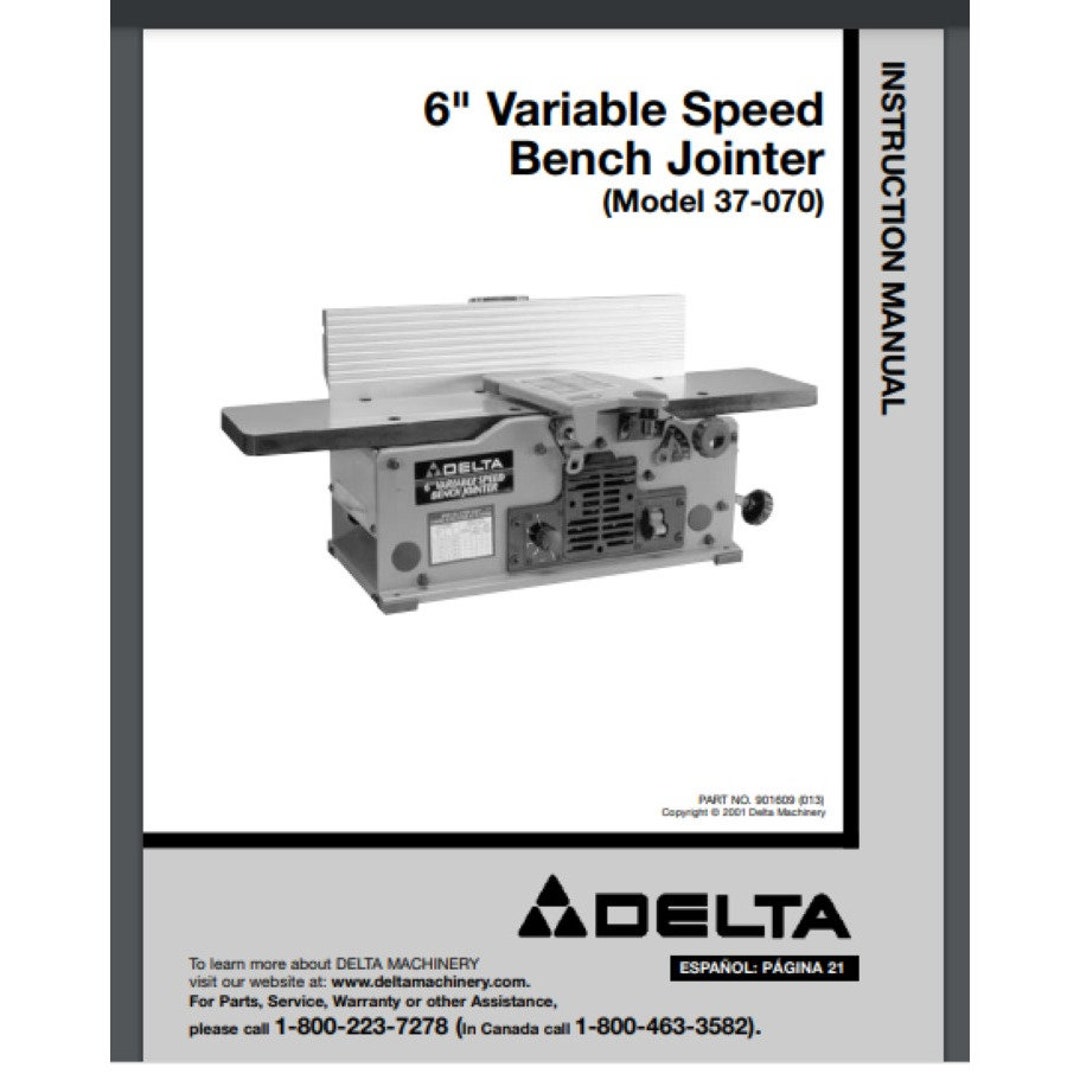 Delta 37-070 6 Inch Variable Speed Bench Jointer Owner Manual 21 Pages ...
