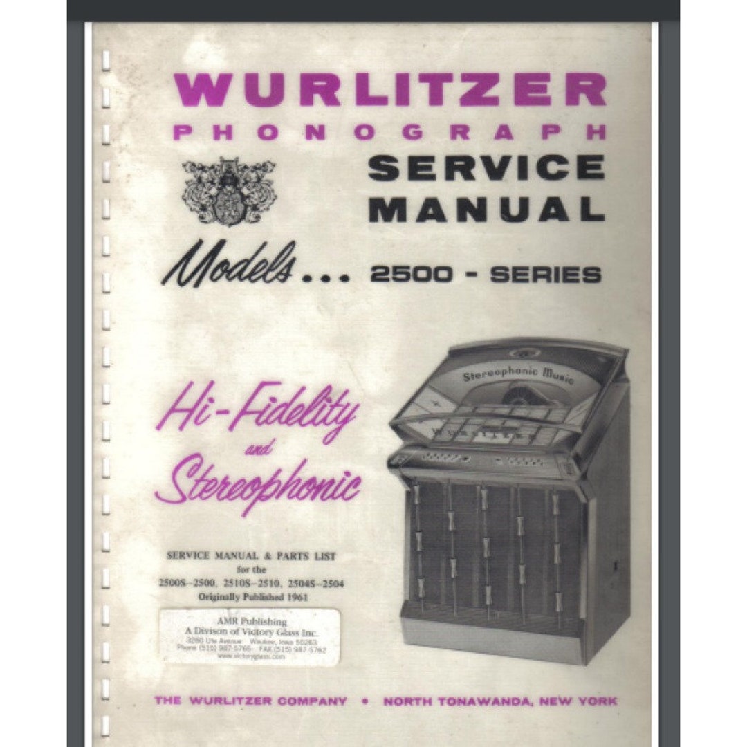 Wurlitzer Jukebox 2500 Series Service Manual 112 Pages 2500s 2510s 2510 ...