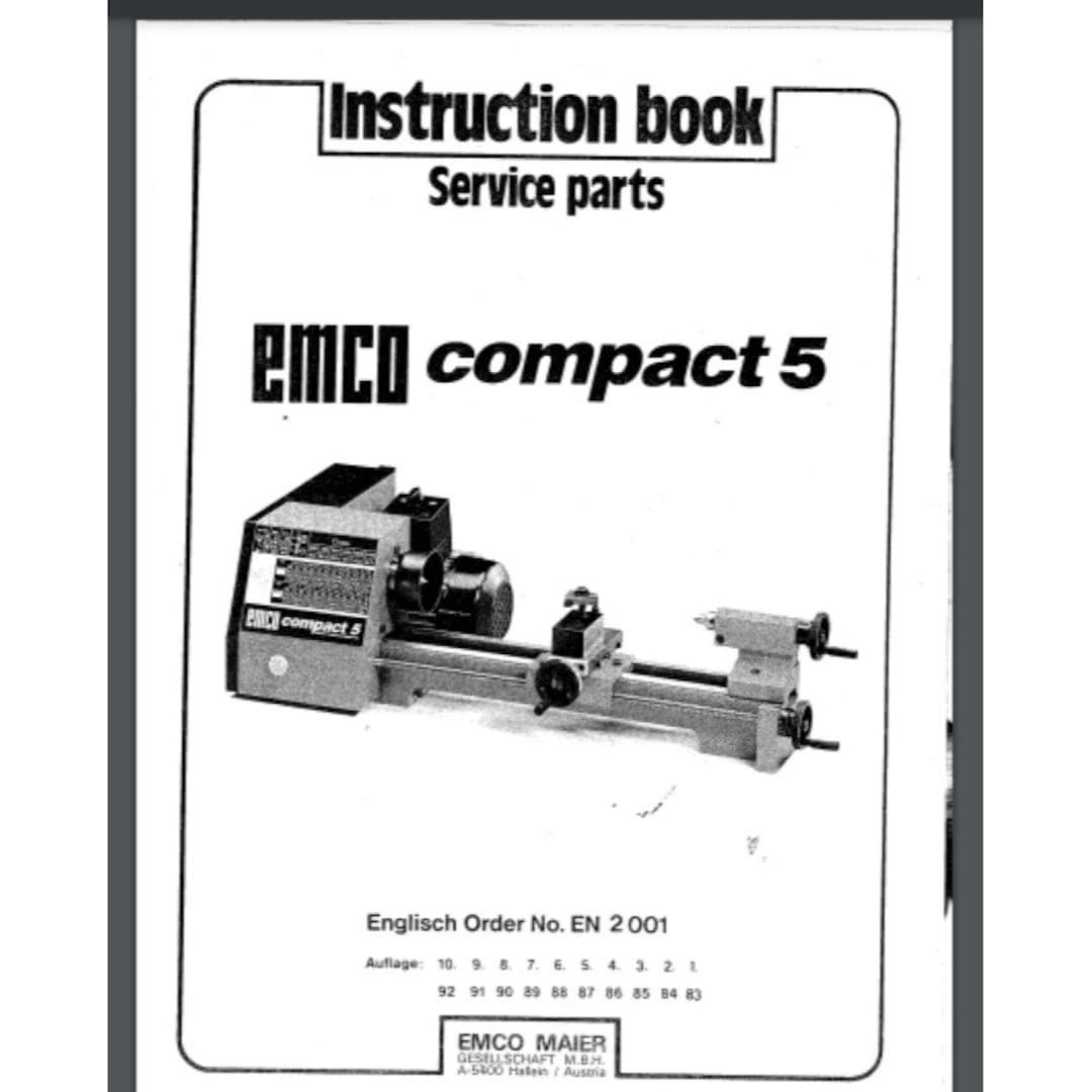 Emco Compact 5 Instruction Book Service Parts Manual 67 Pages Comb ...
