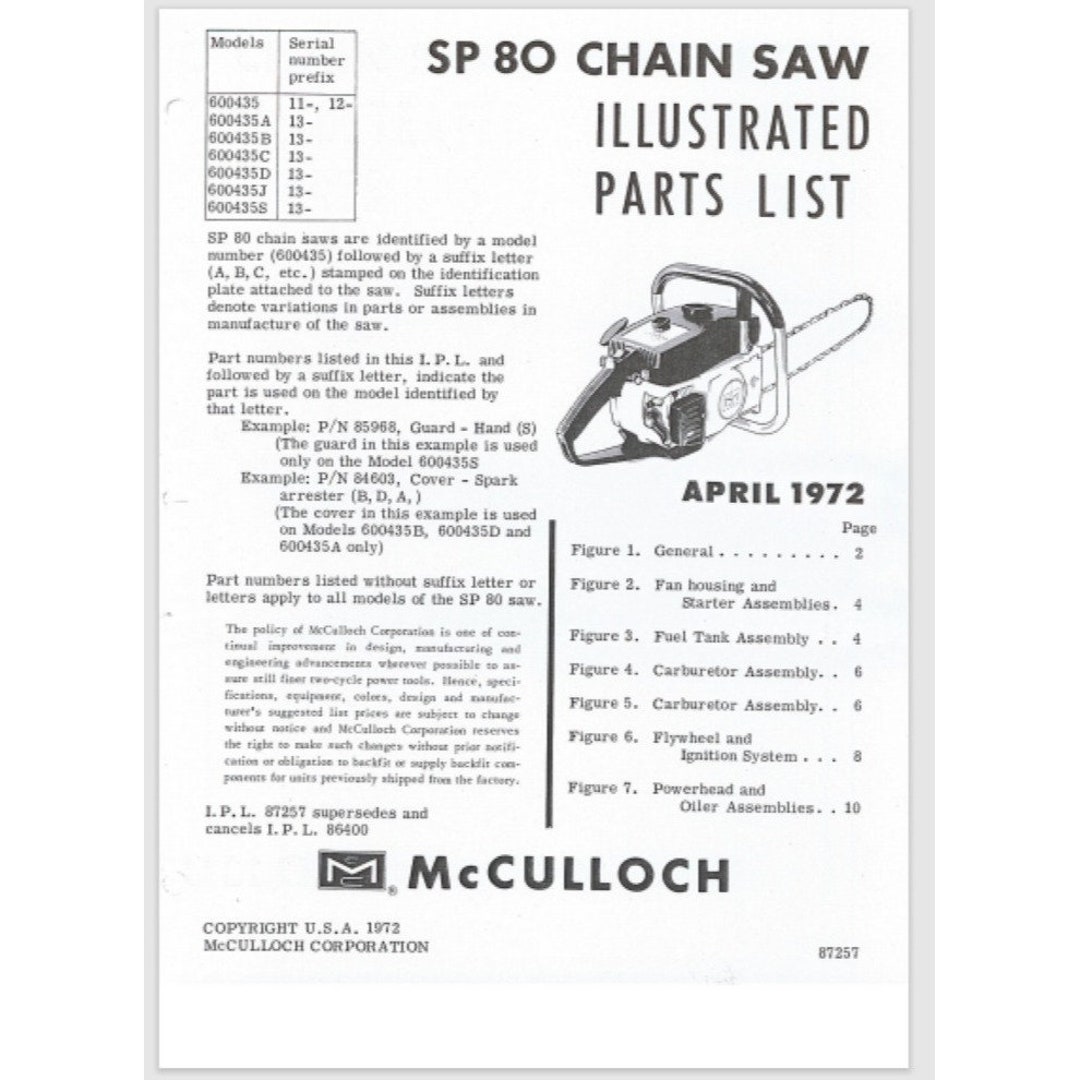 Mcculloch Super Pro 80 Illustrated Parts List 1972 Exploded Views 11 ...