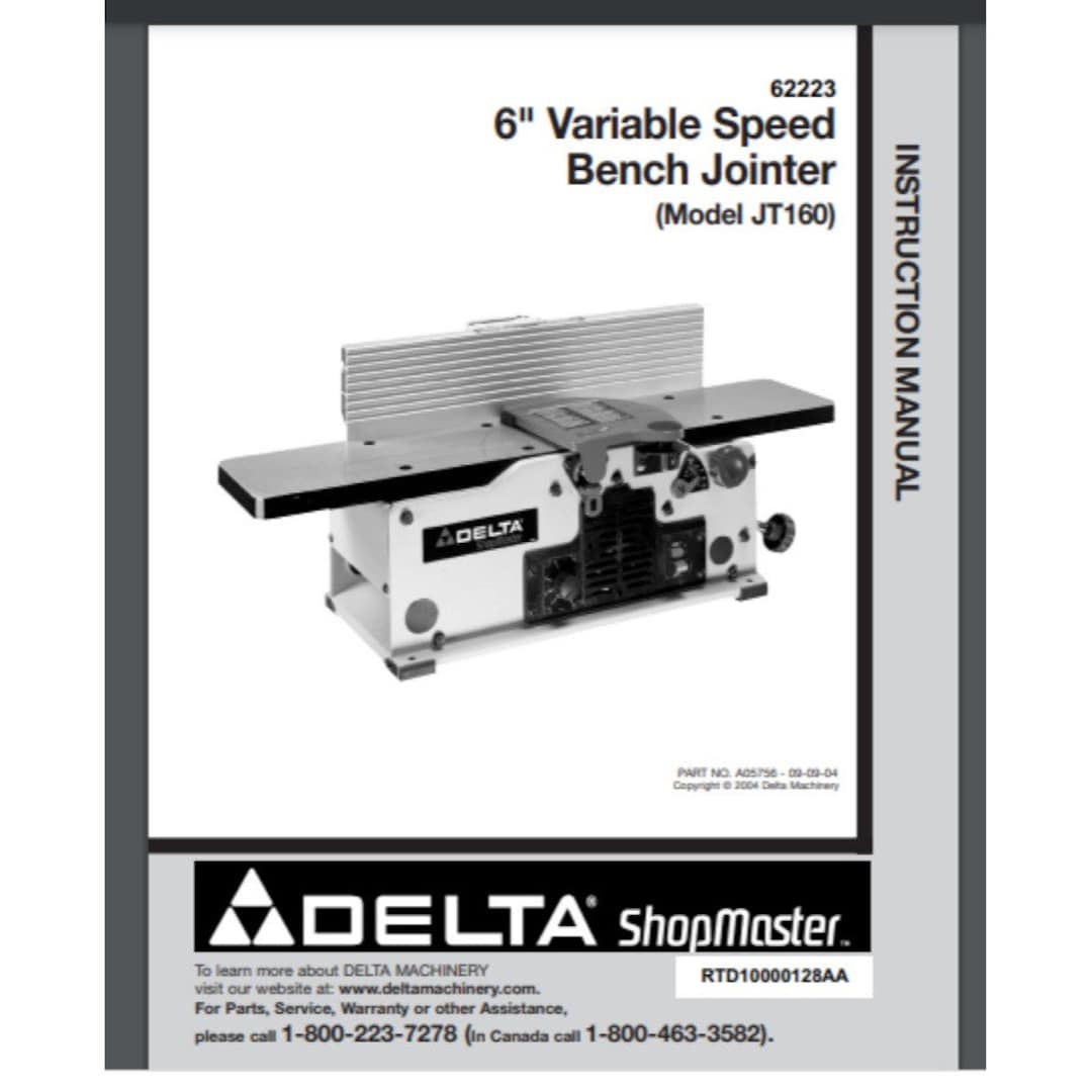 Delta JT160 6" Variable Speed Bench Jointer Instruction Manual 21 Pages ...