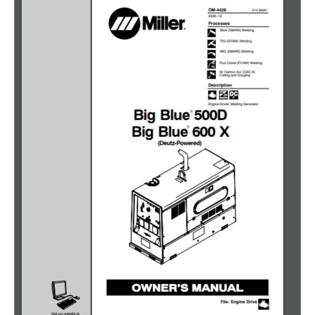 Miller Big Blue 500D 600 X Welder Owner's Manual 2006 102 PAGES Comb ...