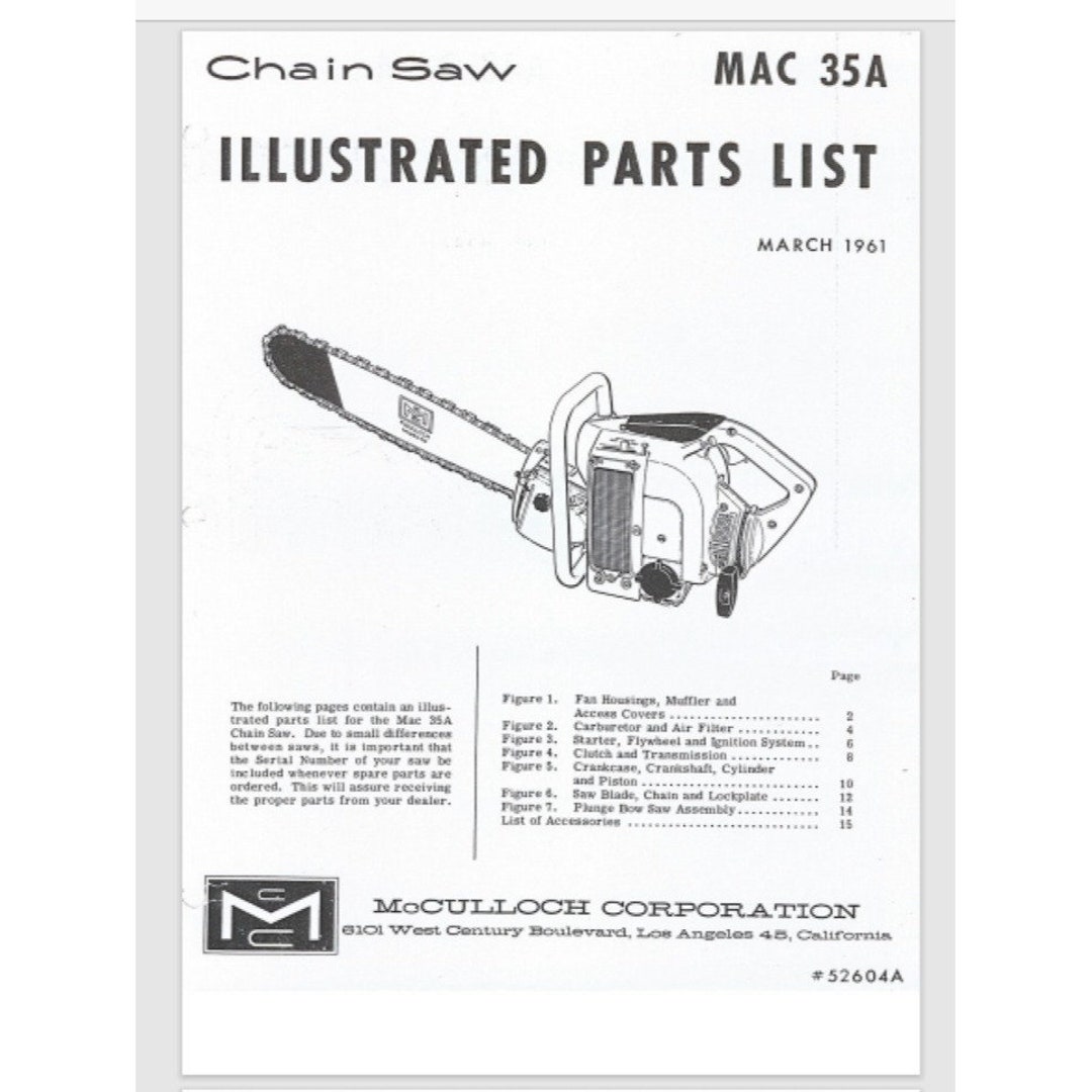 Mcculloch MAC 35A Illustrated Parts List 1961 Exploded Views 15 Pages ...