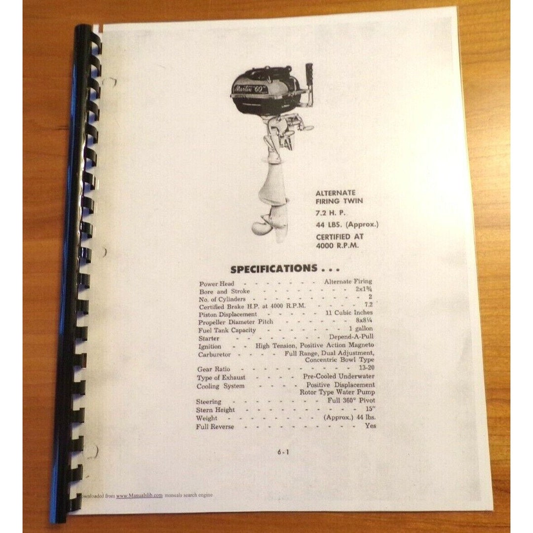 MARTIN 60 Outboard Motor Owner Service Parts Manual Packed W/ Info - Etsy