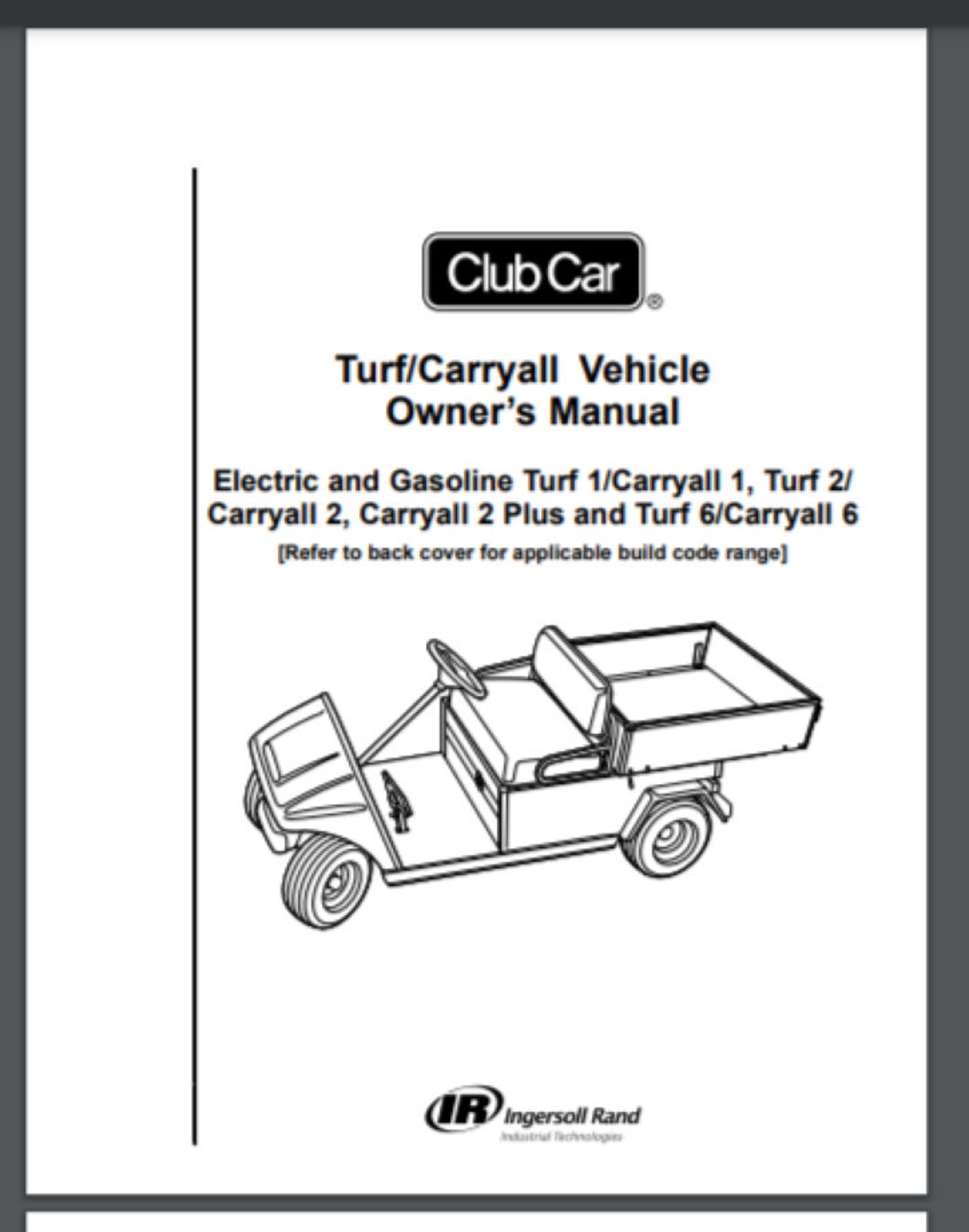 Club Car Carryall II Owners Manual 80 Pages Turf 1, 2, 6, Carryall 1,2 ...