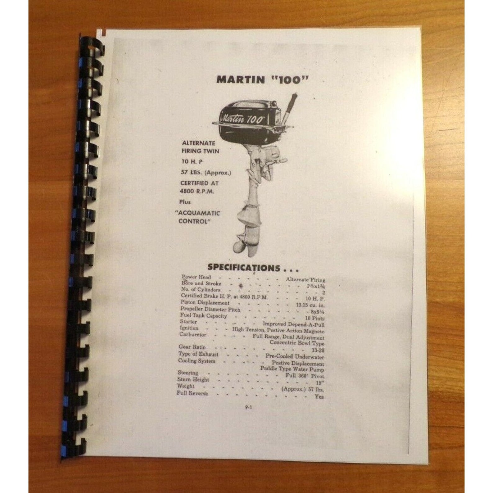 MARTIN "100", 100 Outboard Motor Owner Service Parts Manual Packed W ...