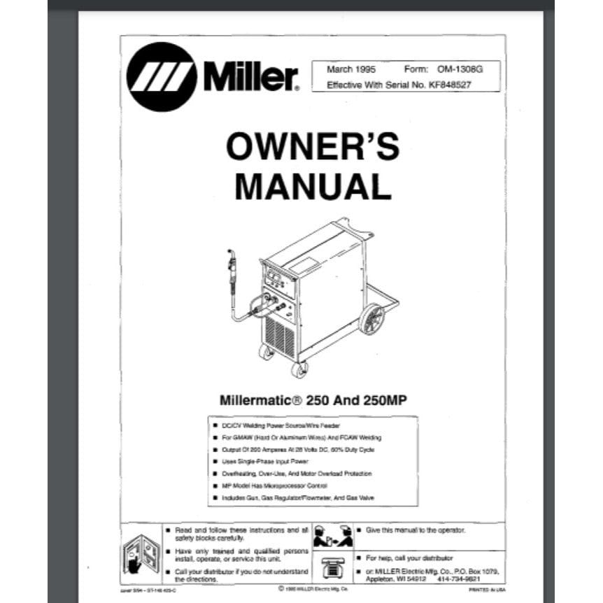 Miller Millermatic 250 & 250MP, Welding Operations and Parts Manual ...