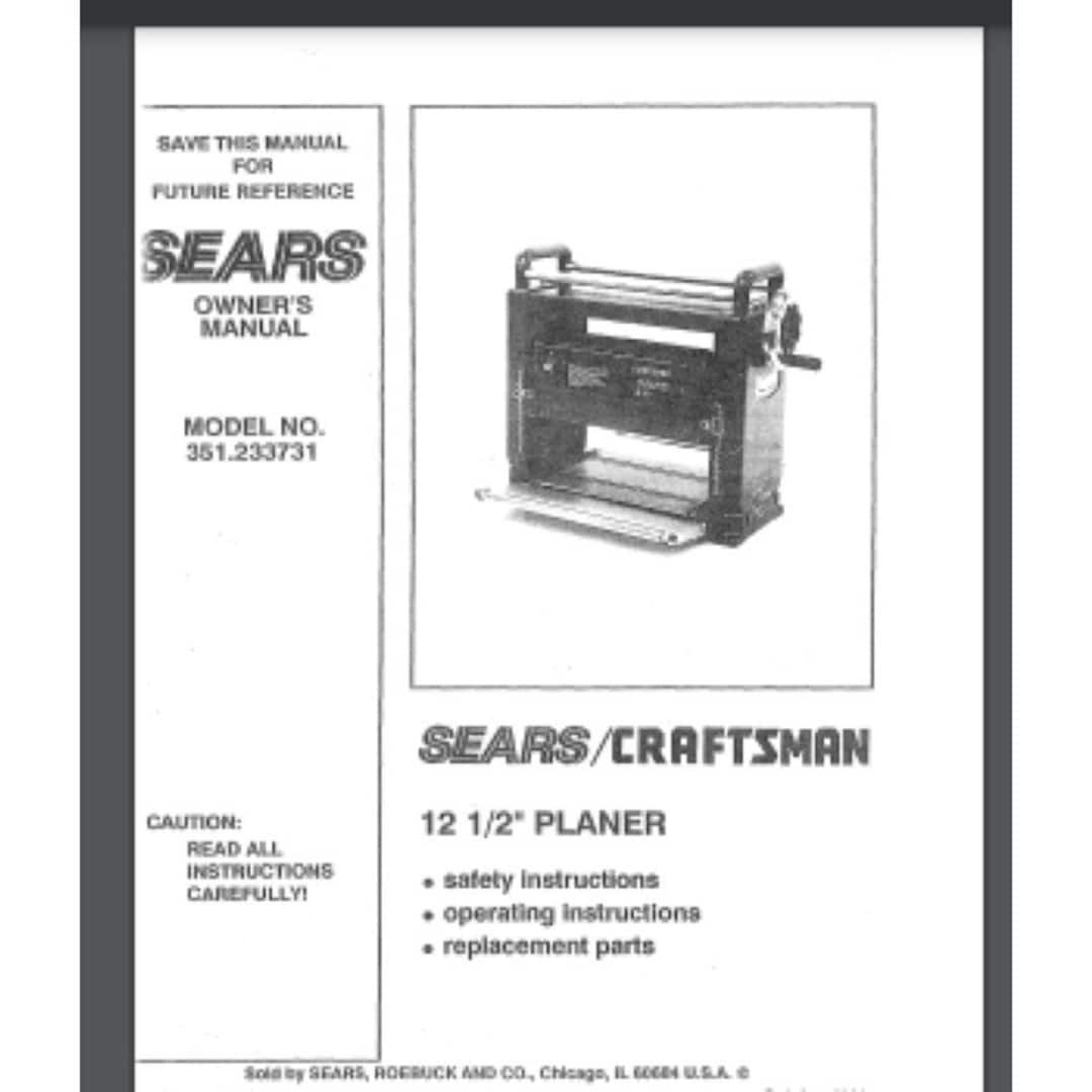 Sears Craftsman Planer 351.233731 Owner's Manual 16 Pages Year 1991 - Etsy