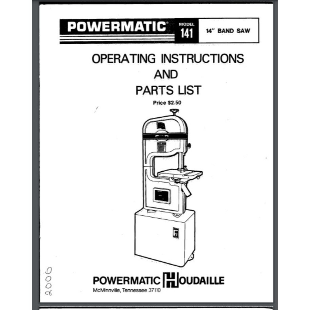 Powermatic Model 141 14 Inch BANDSAW 19 Pages Comb Bound Gloss Cover - Etsy
