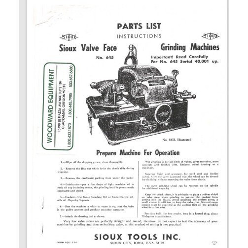Souix Valve Face Grinder Manual Model 645 - Etsy