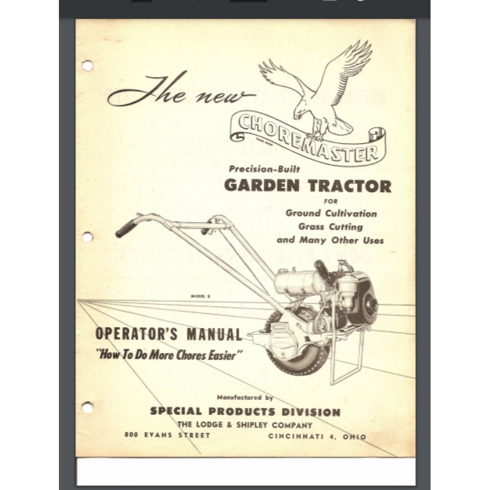 1948 Choremaster 1948 One Wheel Walk-behind Tractor Owner Parts Manual ...