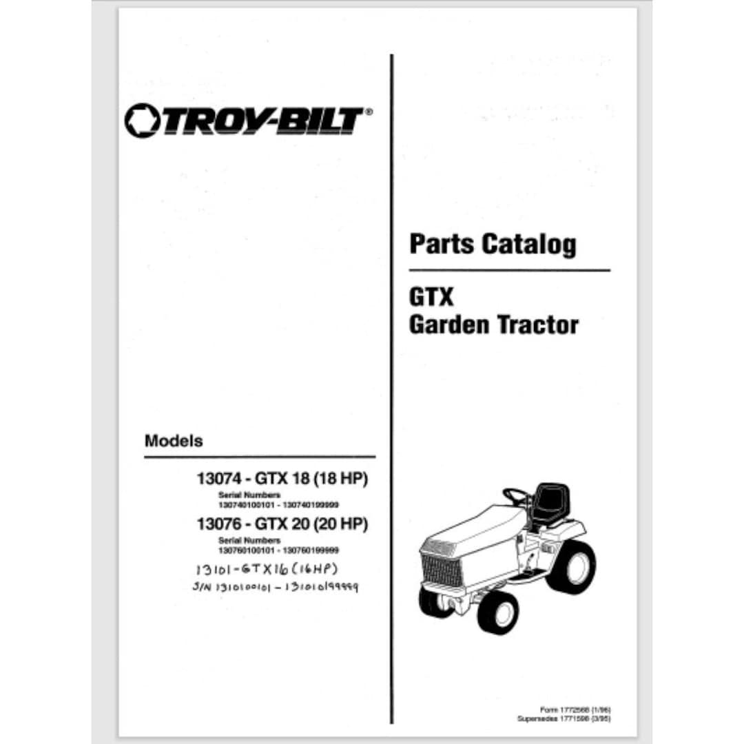 Troy-bilt Gtx 18 Gtx 20 Parts Manual 1996 Lawn Garden Tractor 28 Pages - Etsy