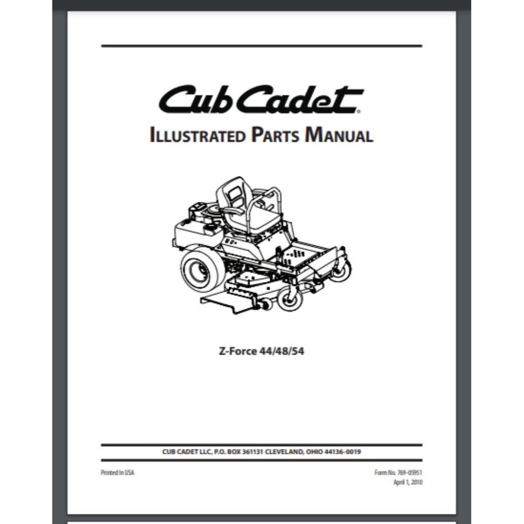 Cub Cadet Zforce 17AF3AGV010 Mower Illustrated Parts Manual 68 Pages ...