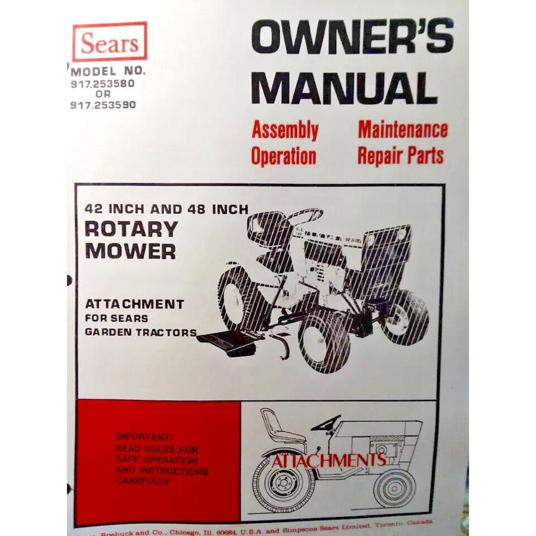 1977 Sears 42 and 48 Inch Mower Deck Owner Parts Manual 917.253540 20 Pages - Etsy
