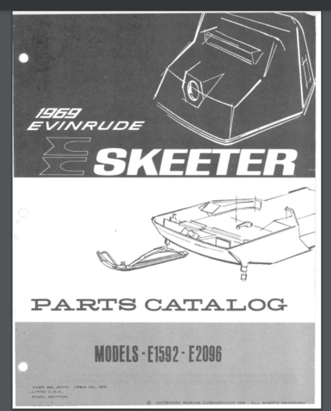 1969 Evinrude Skeeter E1592 E2096 Parts Manual 31 Pages Comb Bound Gloss Cover - Etsy