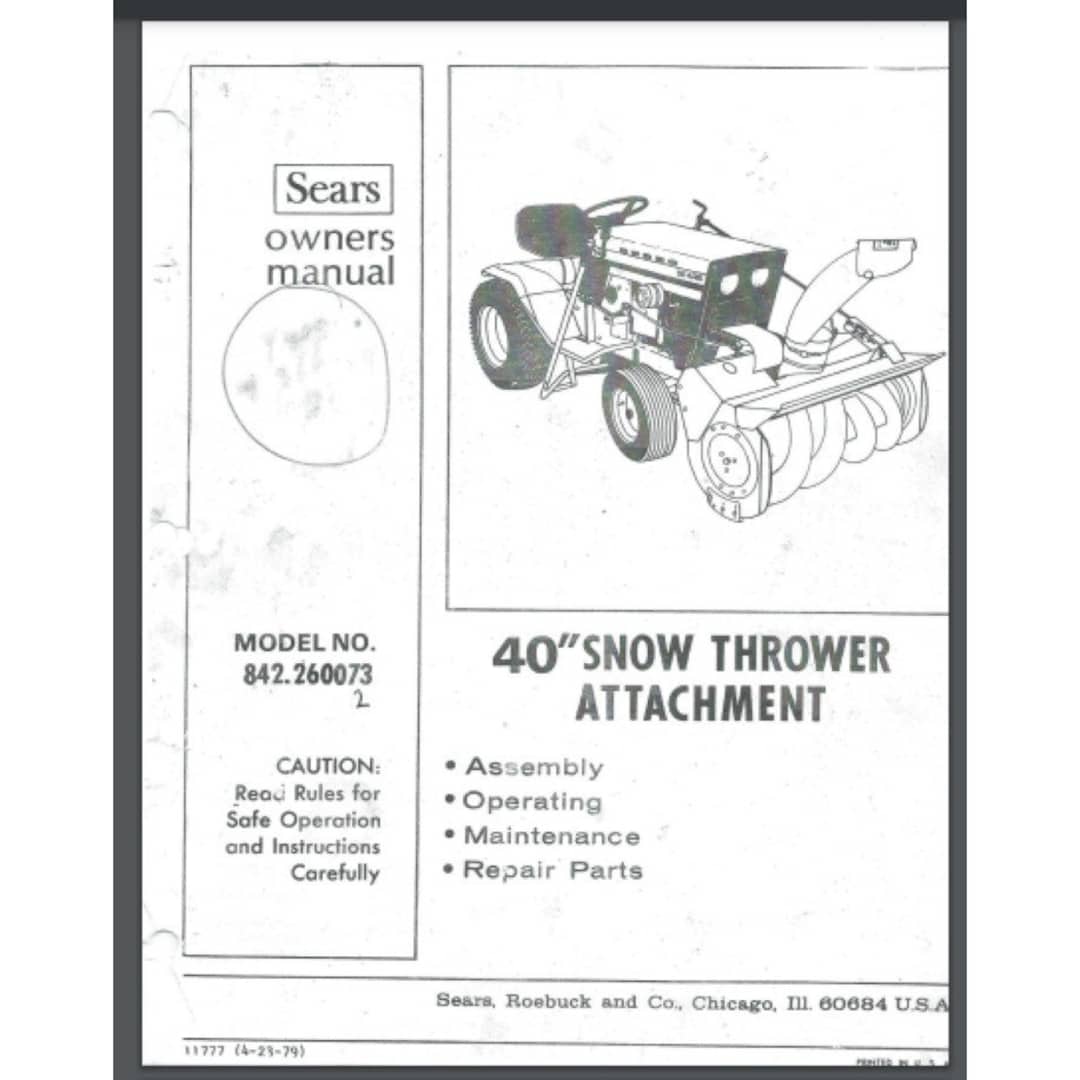 Sears 40 Inch Snow Blower Thrower Attachment Manual 842.260073 30 Pages ...