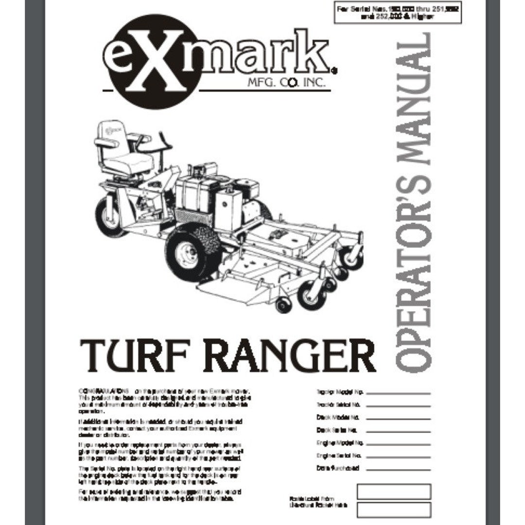 Exmark Turf Ranger Mower Operator's Manual 40 PAGES 190,000 - 251,999 ...