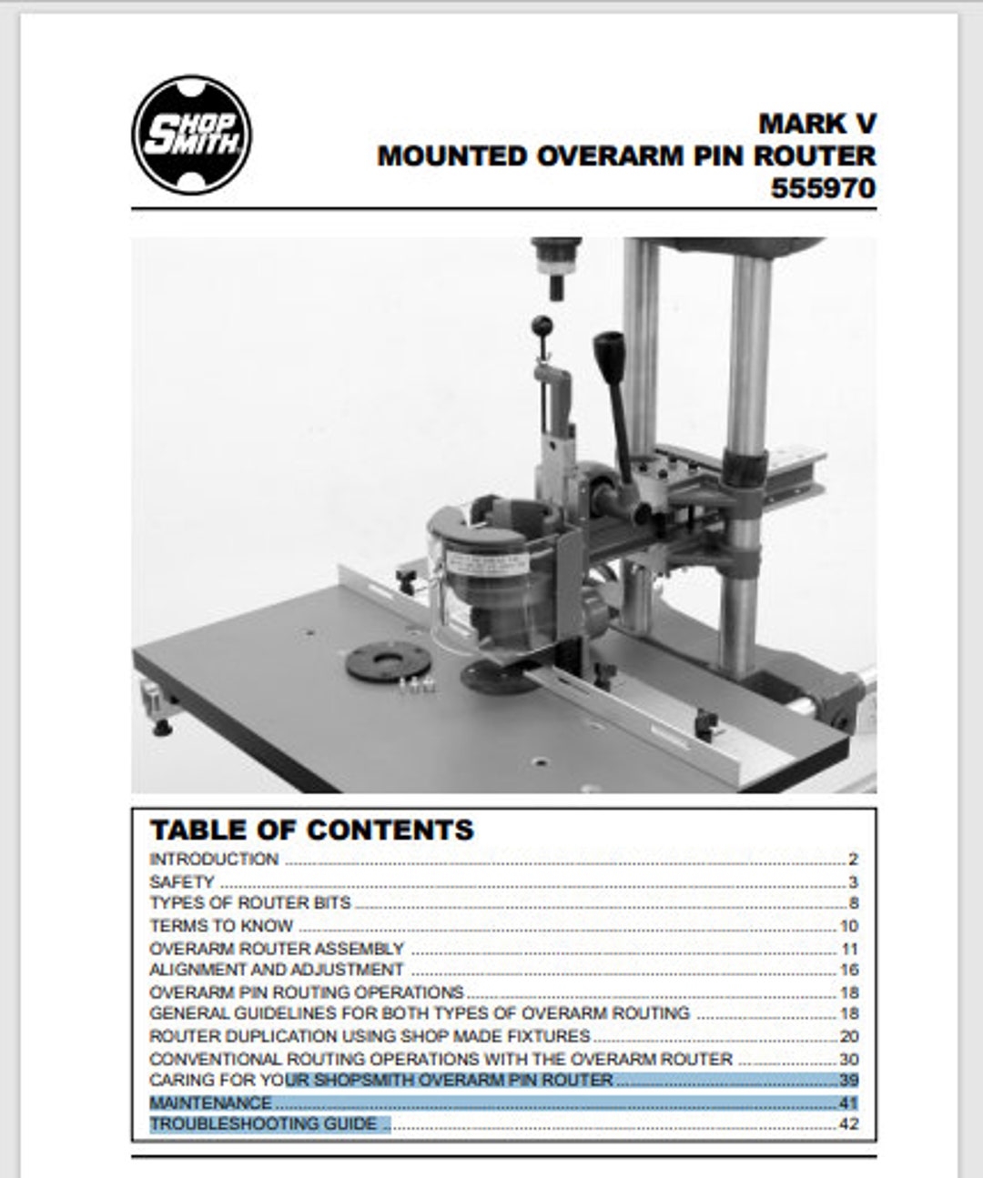 Shopsmith Mark V Router Manual 2005 44 Pages Gloss Protective Covers ...
