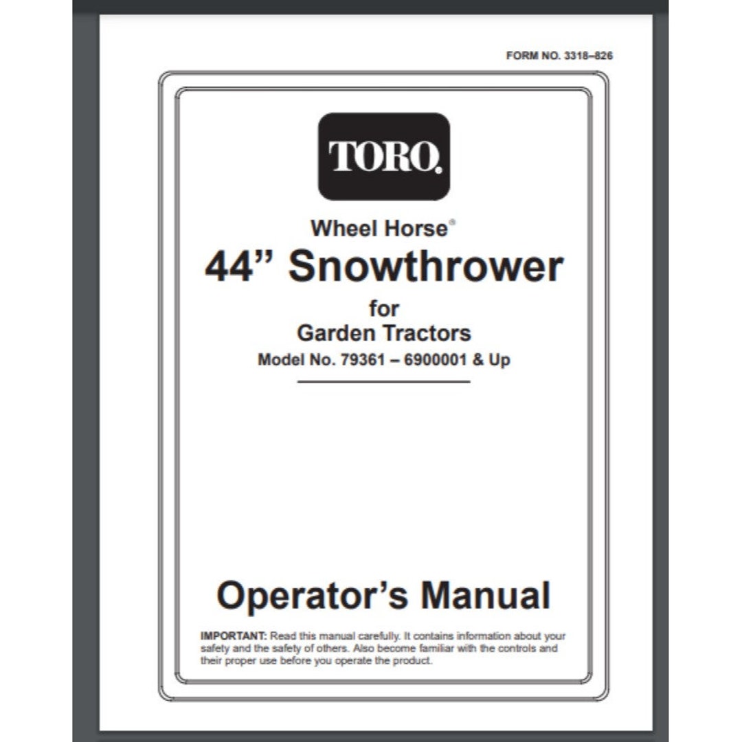 Toro Wheel Horse Garden Tractor 44" 2-stage Snow Thrower Owners Manual ...