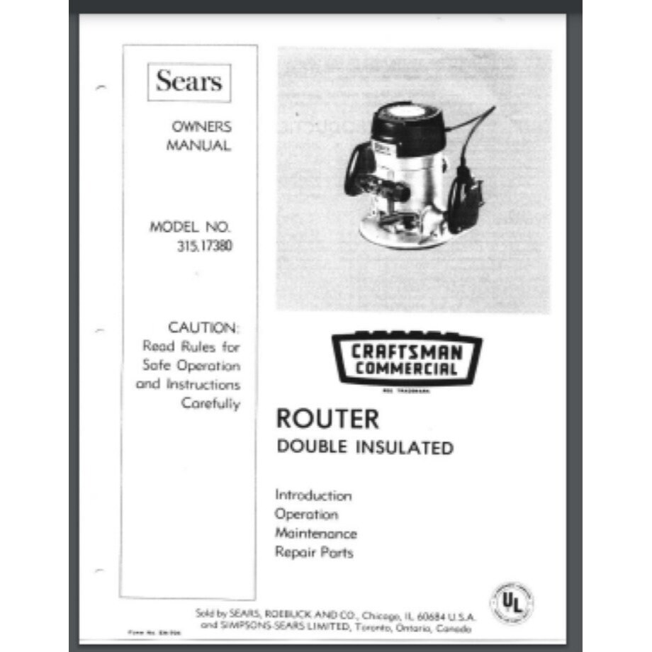 Craftsman 32765 Pin Router Attachment Owner Manual for Radial Arm Saw ...