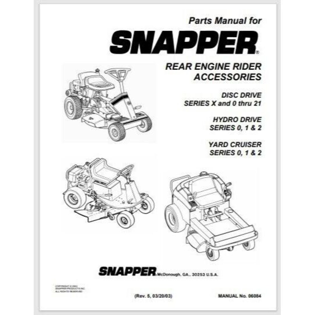 2003 Snapper Rear Engine Mowers Parts Catalog 104 Pages X Hydro Cruiser ...