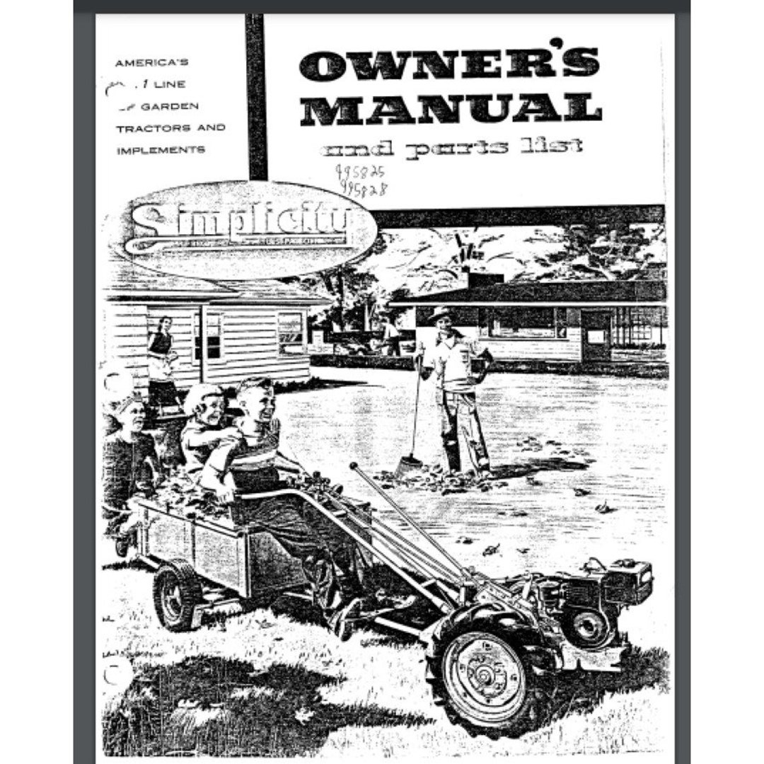 Simplicity Walk Behind 2 Wheel Tractor Owner & Parts Manual 5hp L-1 ...