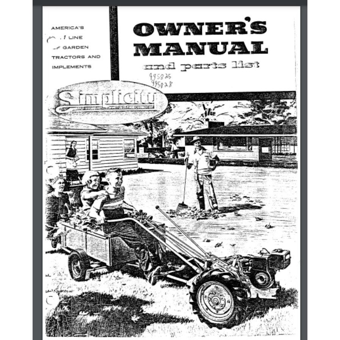 Simplicity Walk Behind 2 Wheel Tractor Owner & Parts Manual 5hp L-1 ...