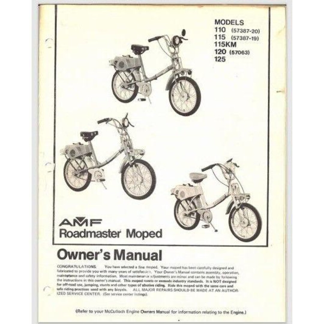 1978 Harley Davidson AMF Roadmaster Moped 110-115-115KM-120-125 Owner's ...
