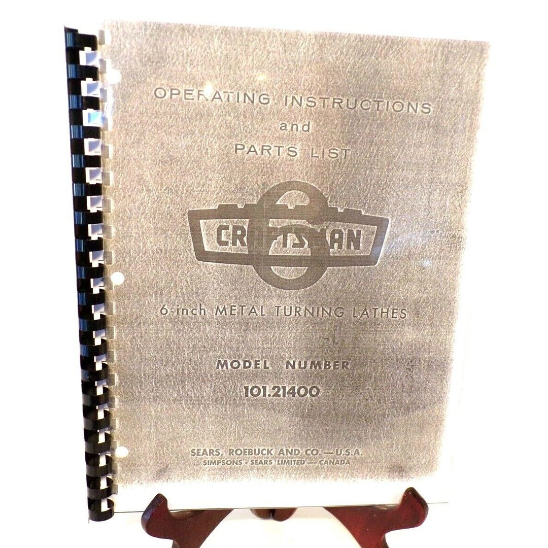 Craftsman 6, 6" Metal Lathe Parts Manual 101.21400 - Etsy