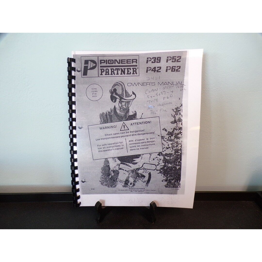 Pioneer Partner P39 P42 P52 P62 Chainsaw Manual Comb Bound Gloss ...