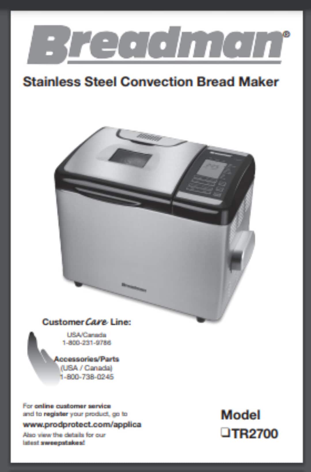 Breadman TR2700 Bread Maker Machine Owner and Recipe Manual 80 Pages - Etsy