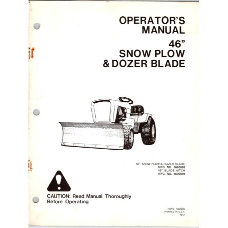 Simplicity, 46, Snow, Plow, Dozer, Blade, Operators, Manual, 1690088 ...