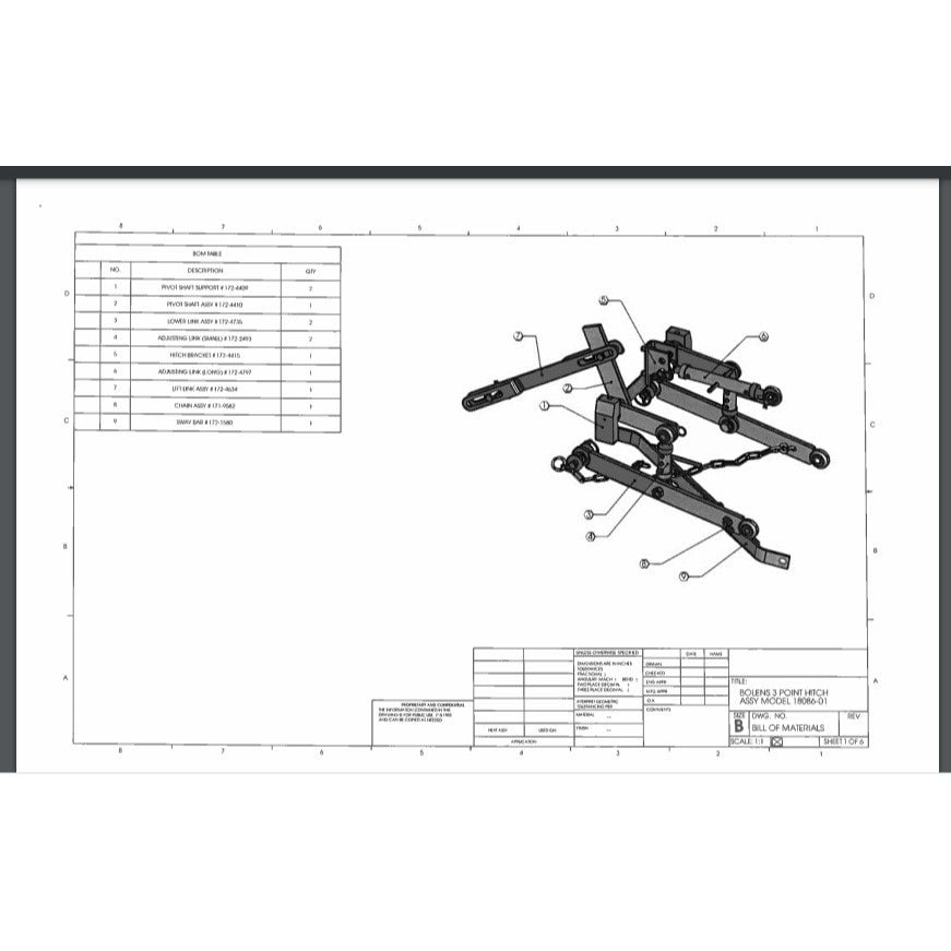 Bolens Tractor 3 Point Hitch Blueprint 18086-01 Fabricate Your Own ...
