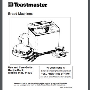 Toastmaster Bread and Butter Maker 1188 1189s Owner Recipe Manual 63 ...