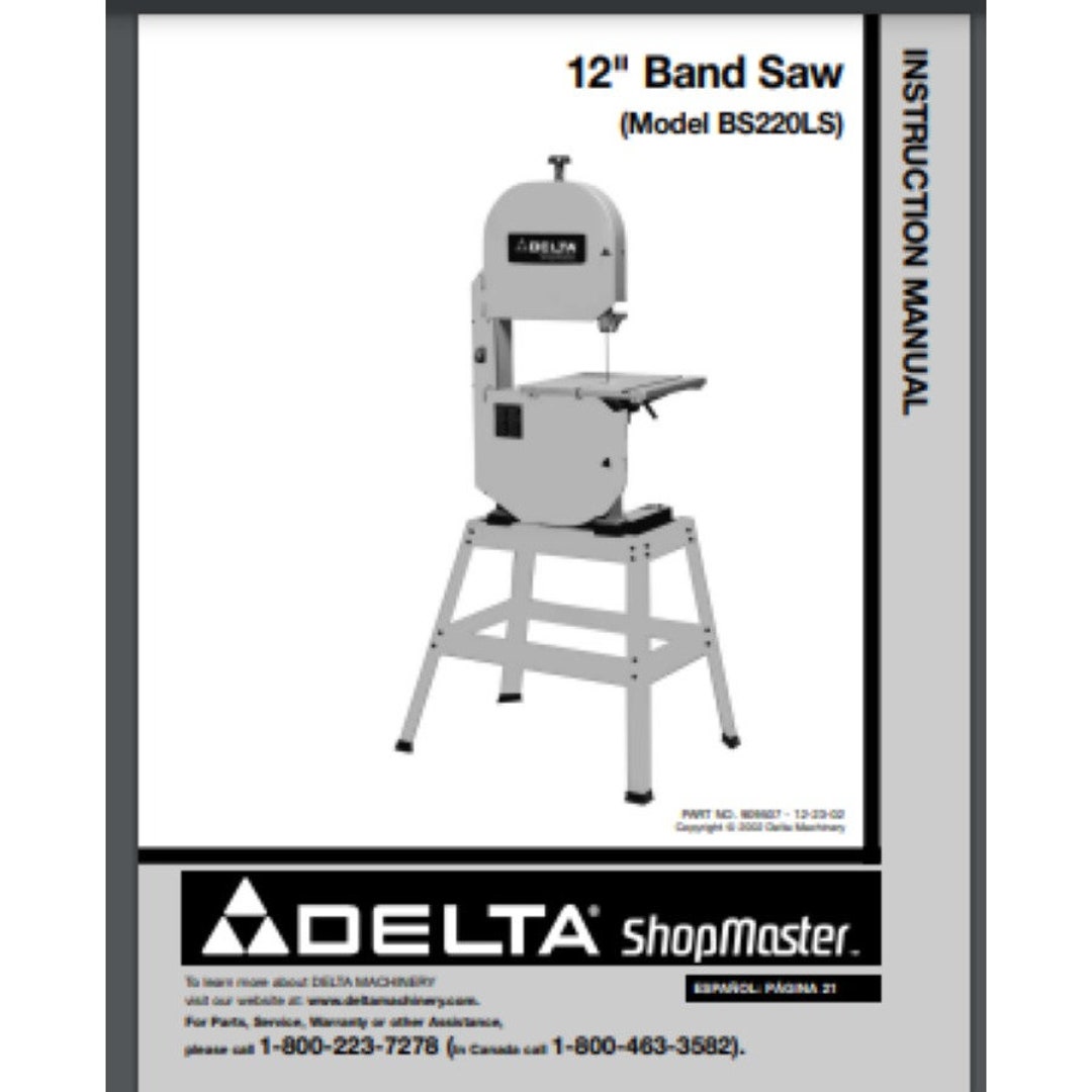 Delta 12 Inch Band Saw BS220LS Owner Manual 21 Pages Year 2002 - Etsy