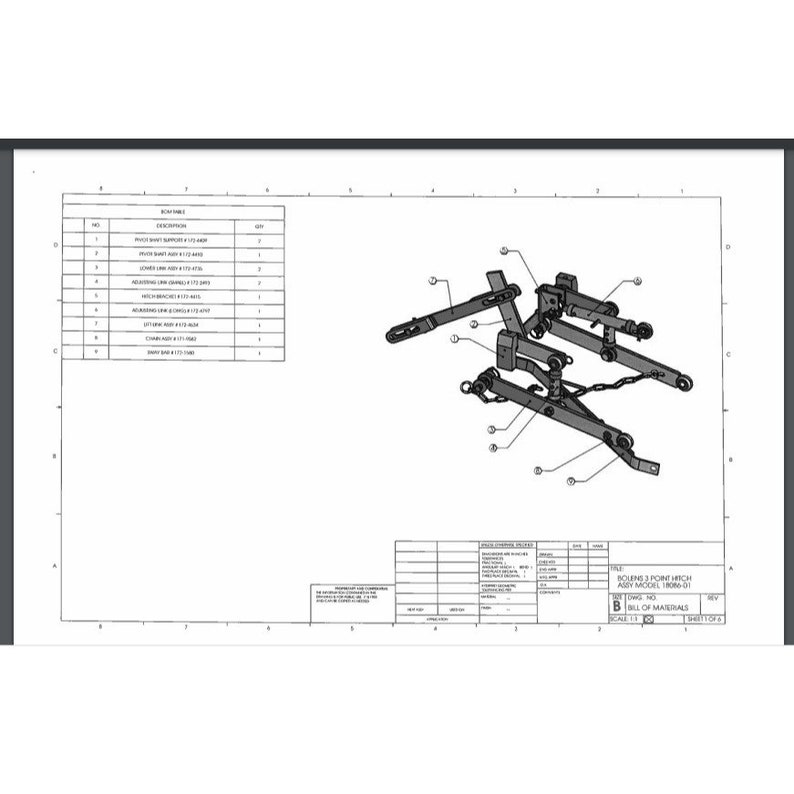 Bolens Tractor 3 Point Hitch Blueprint 18086-01 Fabricate Your Own ...