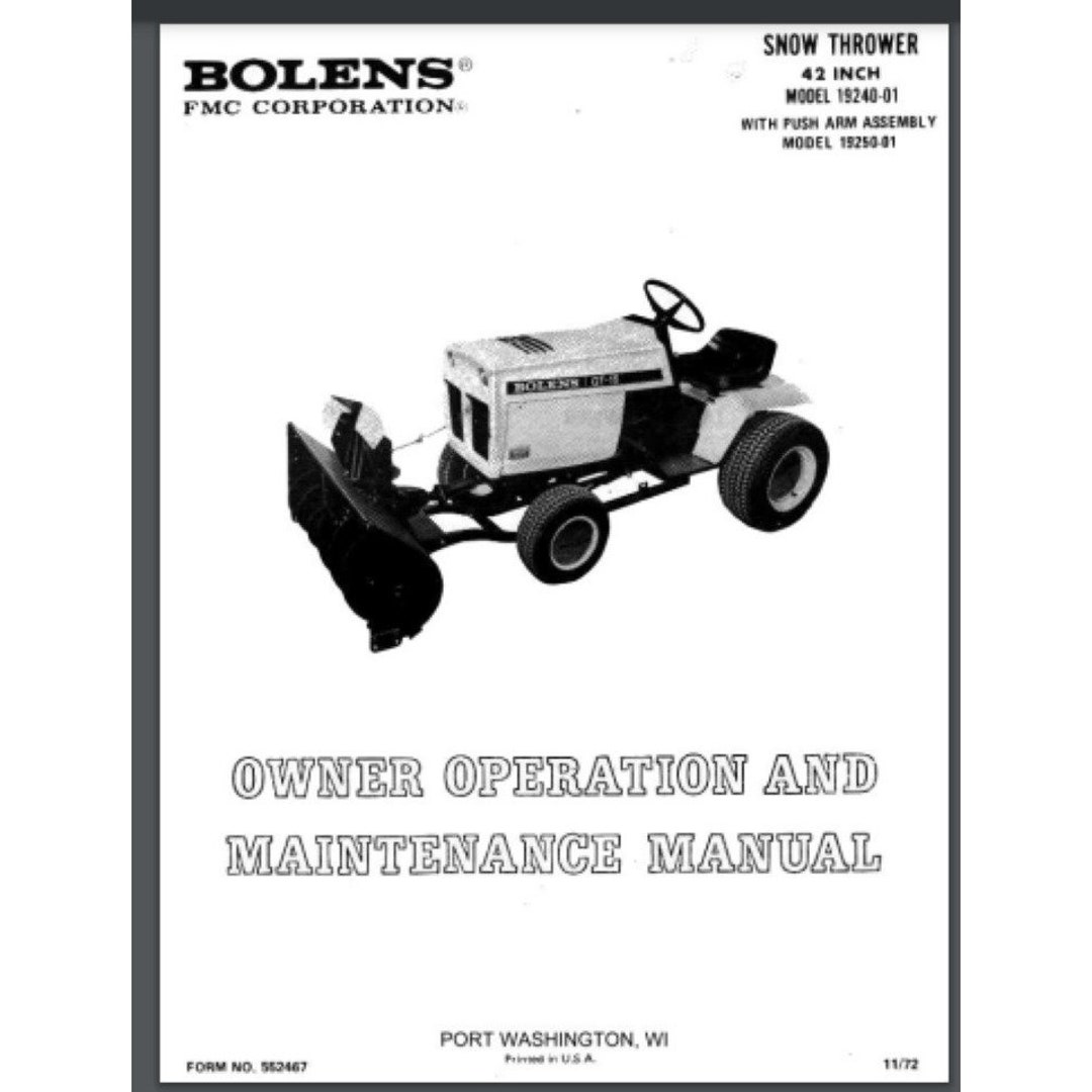 Bolens 42" Snow Thrower Blower Implement 19240 Owner Install Manual 5 ...