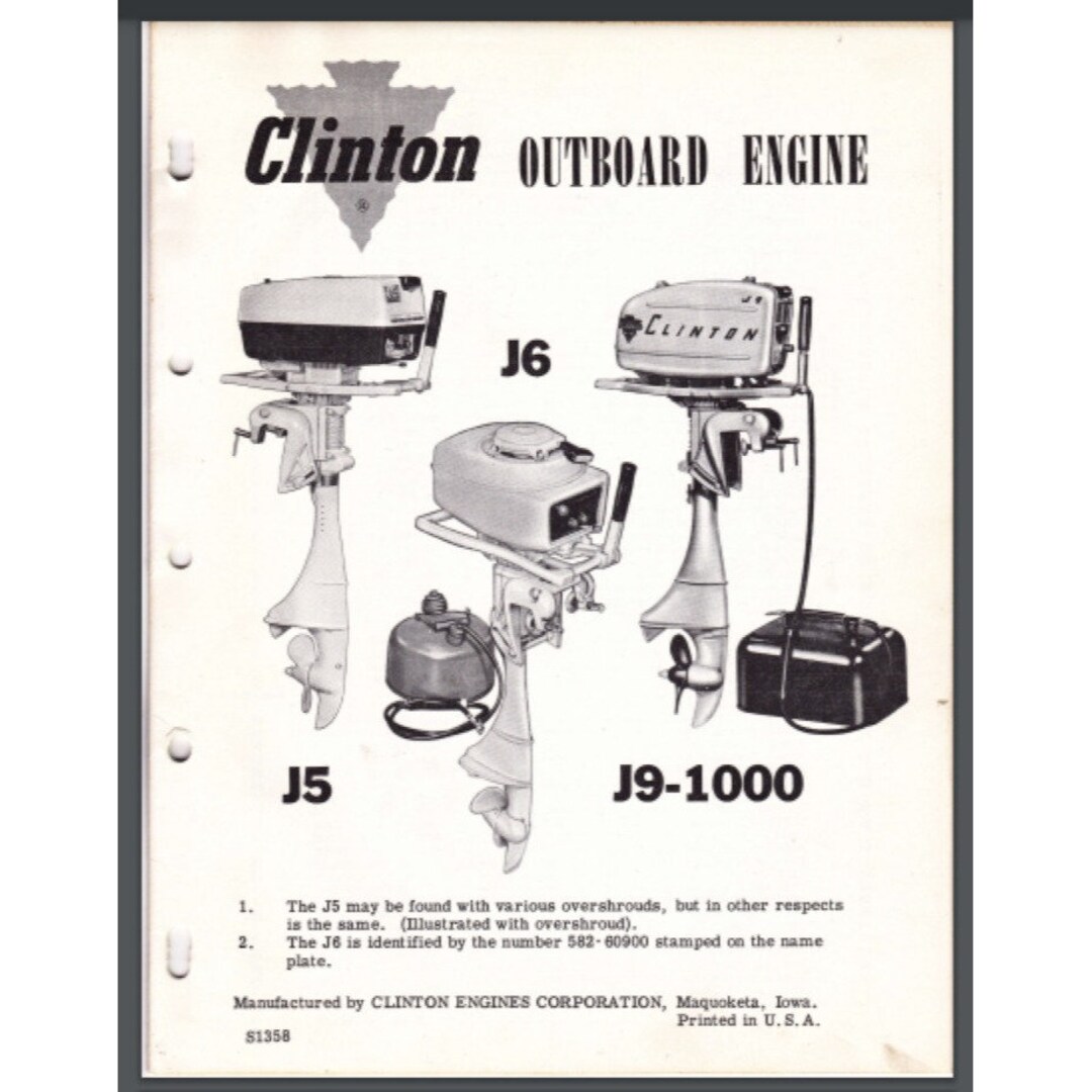 1966 Clinton J5 J6 J9 -1000 Outboard Boat Parts List Manual Catalog 19 ...